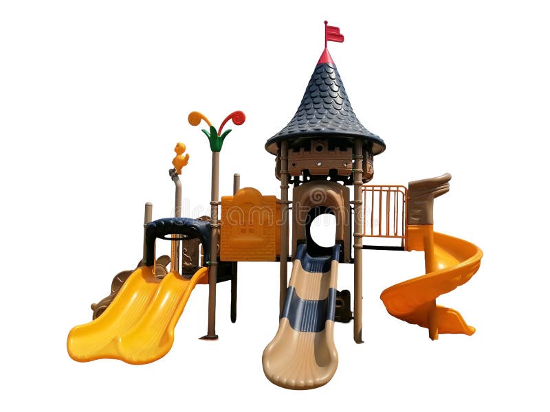 Colorful Castle-Themed Playground with Slides and Climbing Structures ...