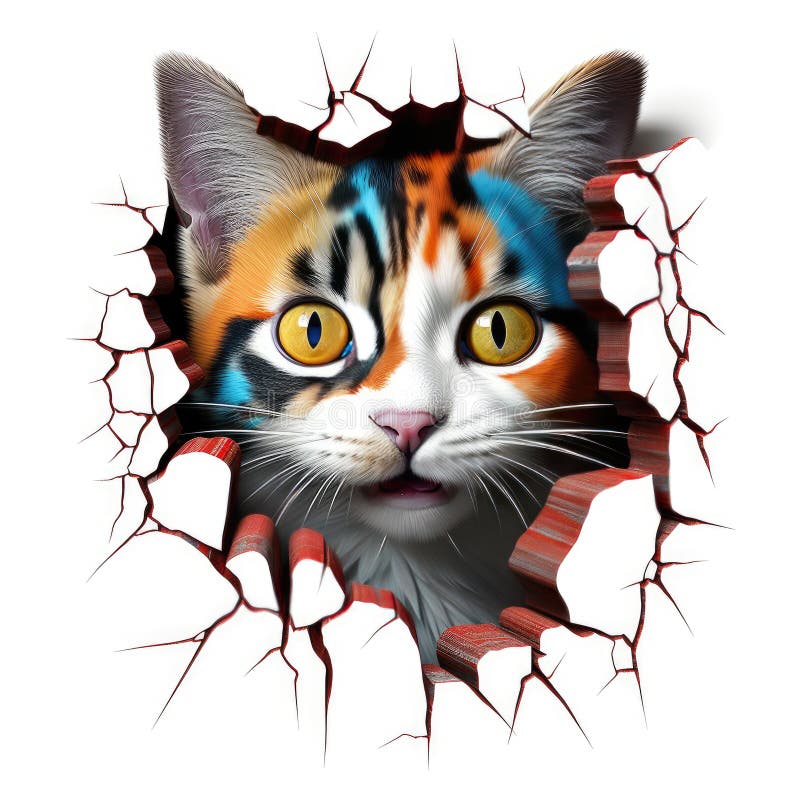 Colorful Cat Climbing Out of a Cracked Hole Stock Illustration ...