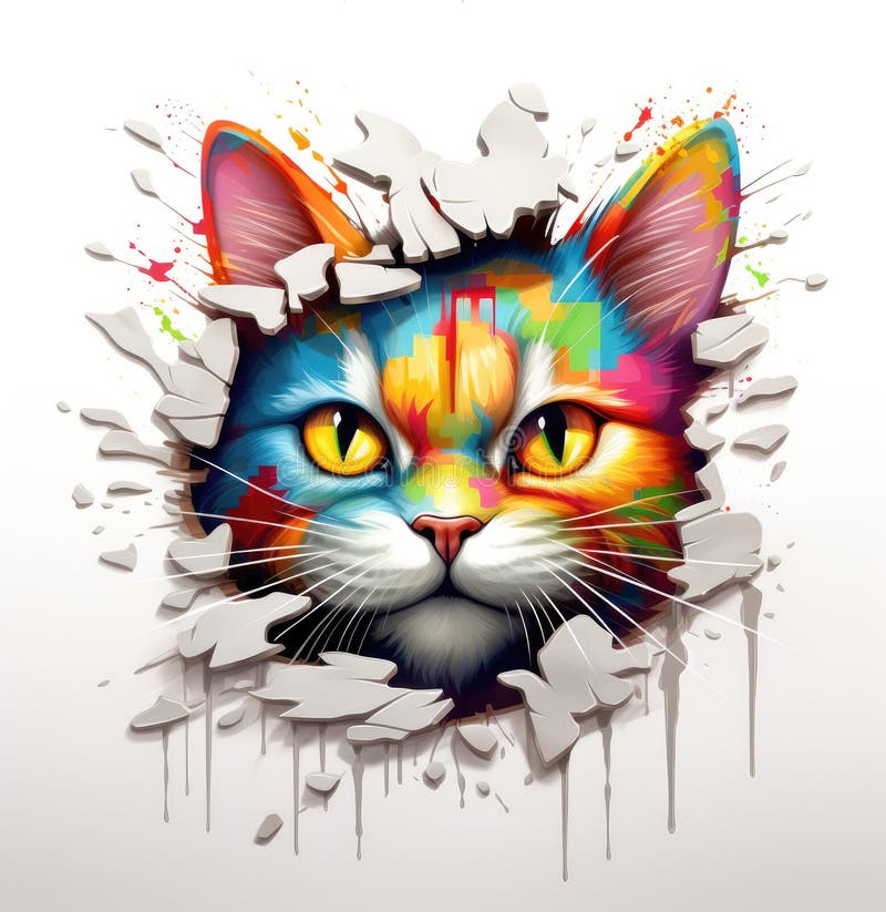 Colorful Cat Climbing Out of a Cracked Hole Stock Illustration ...