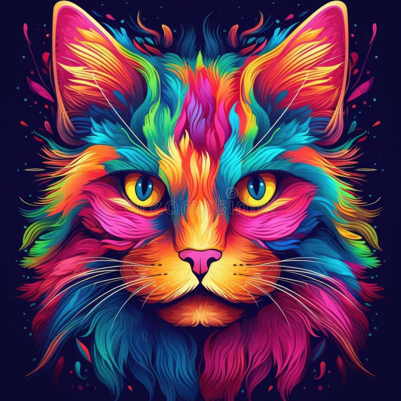 Colorful Cat Head Art, Artistic Illustration, Multicolor Paint Splash ...
