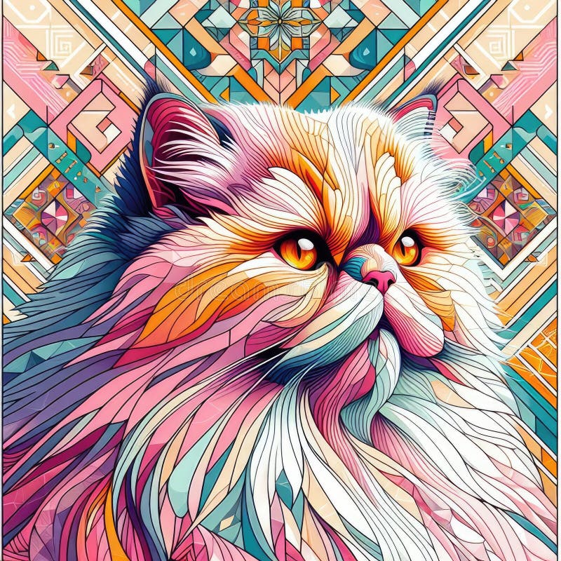 A Colorful Cat with a Pattern Realistic Attractive Card Design ...