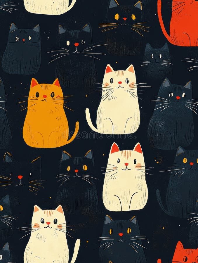 Colorful Cats in a Pattern Style Stock Illustration - Illustration of ...