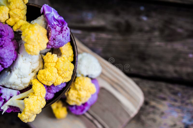 Colorful Cauliflower on Rustic Background Stock Image - Image of ...