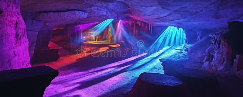 Colorful Cave Interior with Dramatic Lighting and Stalactites, Surreal ...