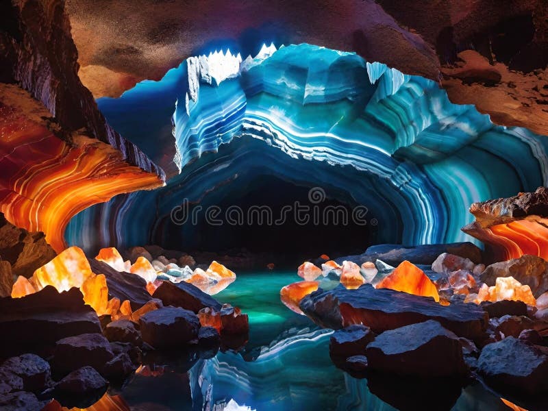 Colorful Cave in the Mountain Stock Illustration - Illustration of ...
