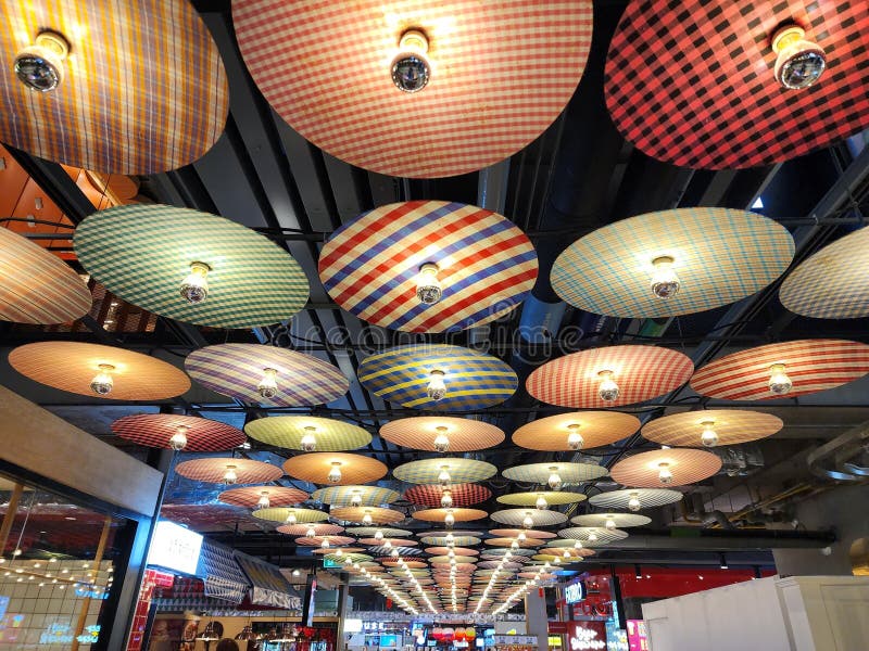 Colorful Ceiling Lamps Decor in Bangkok Stock Image - Image of ceiling ...