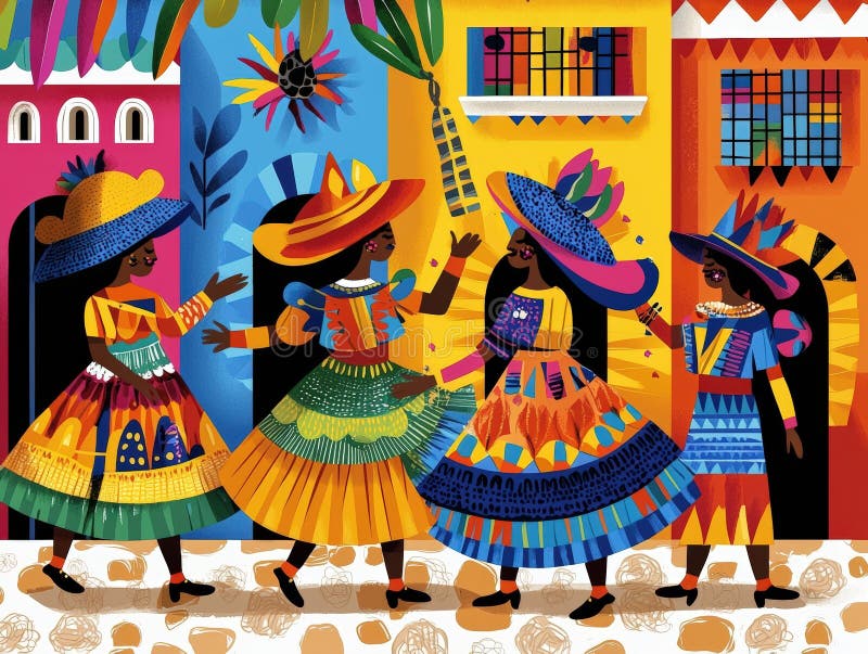 Colorful Celebration with Traditional Dancers Stock Illustration ...