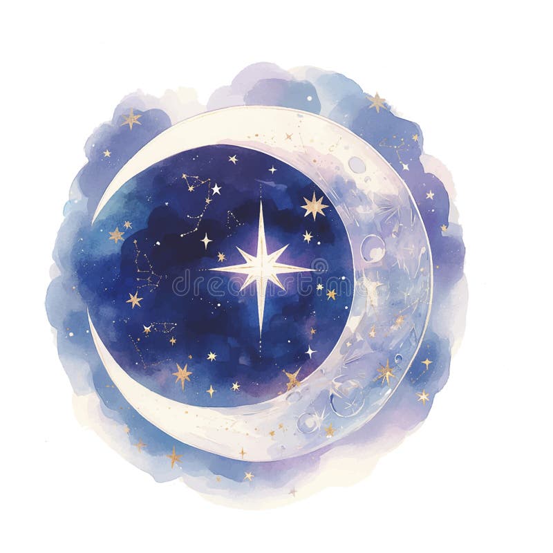 Creative Celestial Design Featuring a Crescent Moon and Twinkling Stars ...