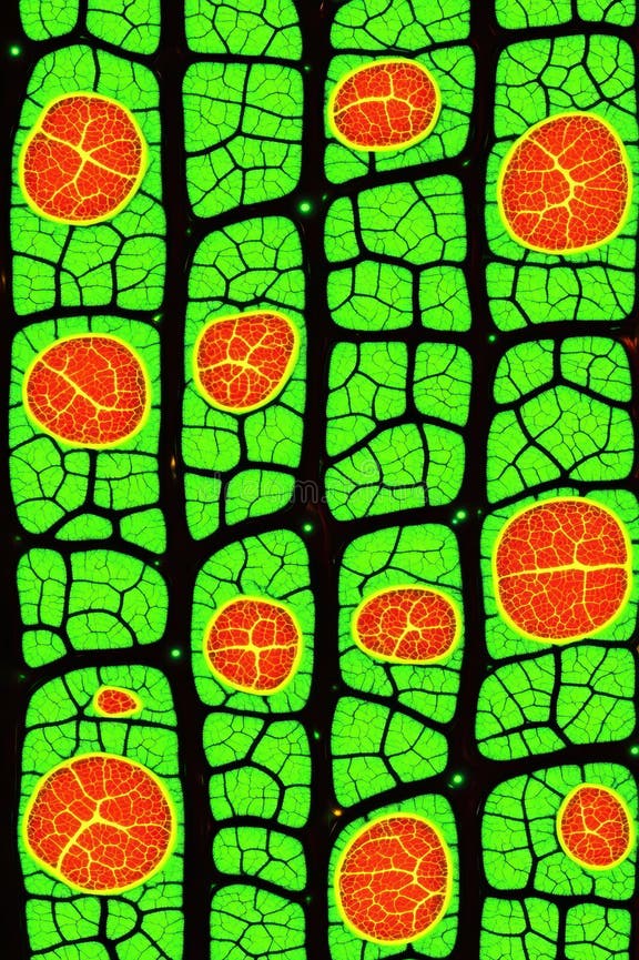 Colorful Cell Structure with Green Background and Red Patterns Stock ...