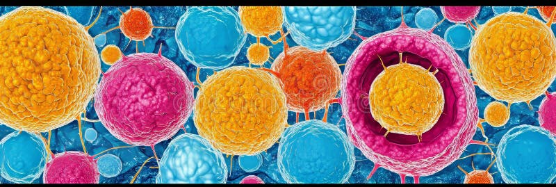 Colorful Cells Under Microscope, Microscopic View of Immune Cells ...
