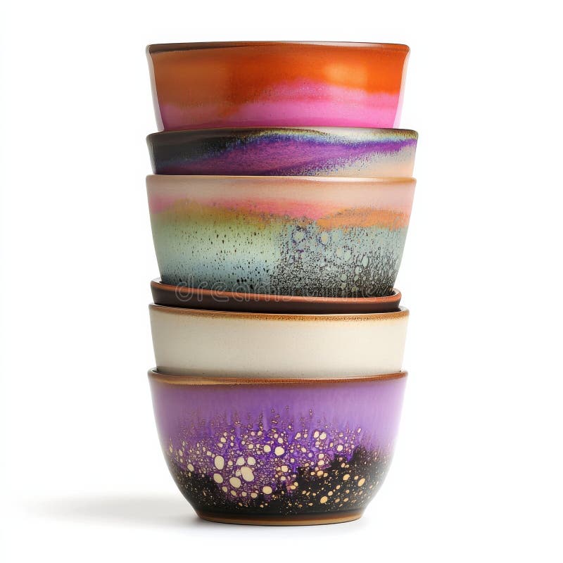 Colorful Ceramic Bowls Stacked Isolated on White Background Stock ...
