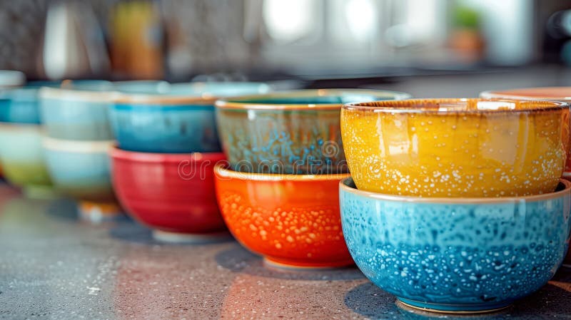 Colorful Ceramic Bowls Stacked on a Table Stock Photo - Image of ...