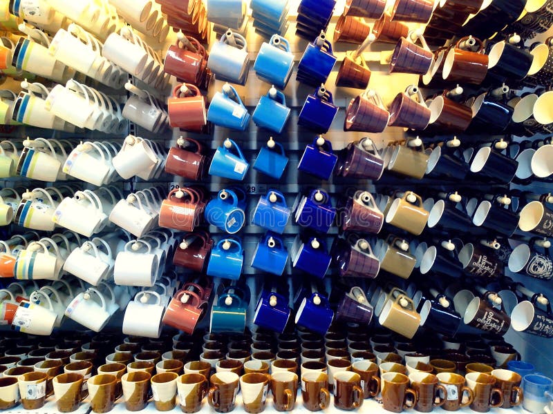 Colorful Ceramic Coffee Mugs and Cups Stock Image - Image of hanging ...