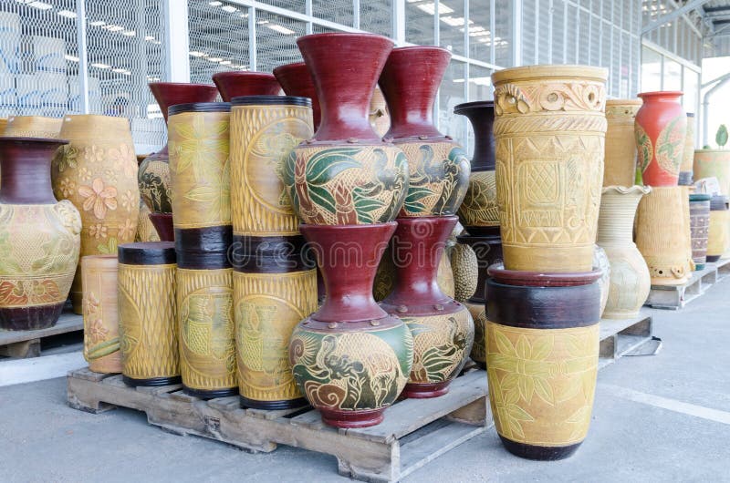 Colorful ceramic pots stock image. Image of growth, garden - 35020265