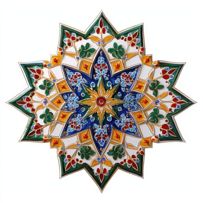 A Colorful Ceramic Tile Featuring Intricate Geometric Patterns and ...