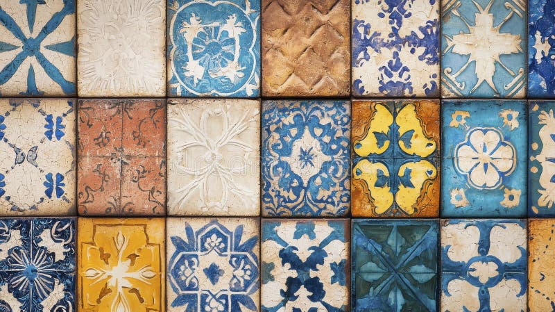 Colorful Ceramic Tiles with Intricate Patterns Stock Illustration ...
