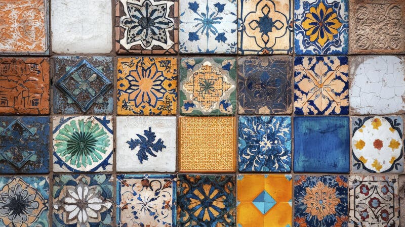 Colorful Ceramic Tiles with Intricate Patterns Stock Illustration ...