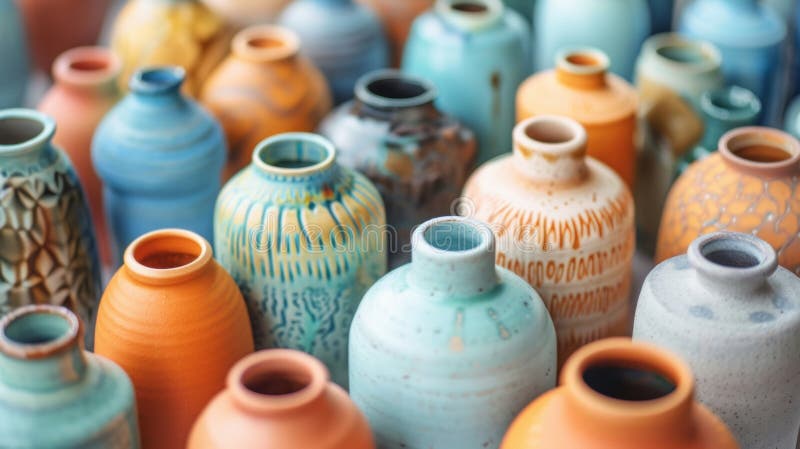 Colorful Ceramic Vases Arranged in a Pattern Stock Image - Image of ...