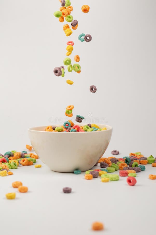 Colorful Cereal Box for Morning Breakfast. Corn Flakes Falling To the ...