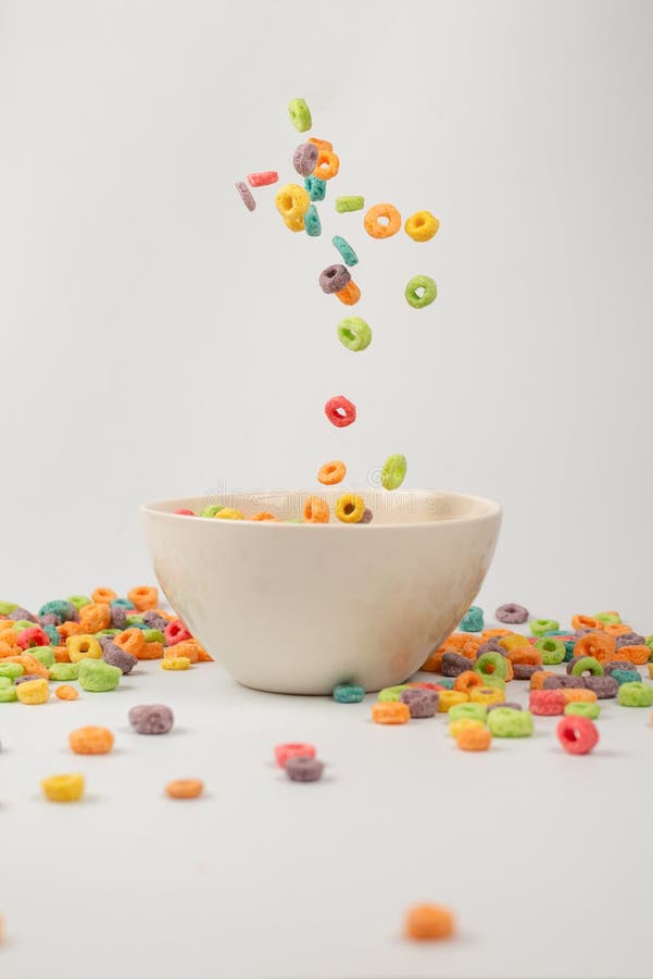 Colorful Cereal Box for Morning Breakfast. Corn Flakes Falling To the ...