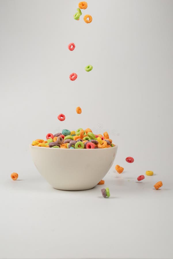 Colorful Cereal Box for Morning Breakfast. Corn Flakes Falling To the ...