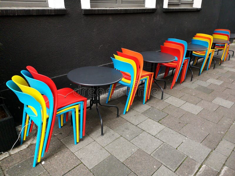 Colorful Chairs in the Cafe Stock Image - Image of blue, indoor: 192619055