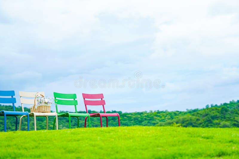 Colorful Chairs on the Mountain, Beautiful View Stock Photo - Image of ...