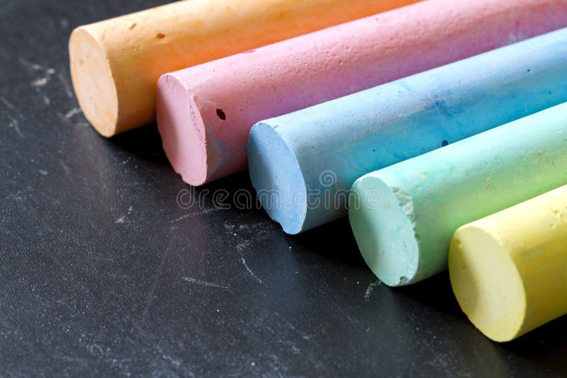 Colorful Chalk on Blackboard Stock Image - Image of purple, stick: 44345621