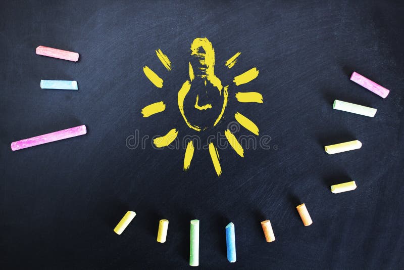 Colorful Chalk with Bulb on Board Stock Illustration - Illustration of ...