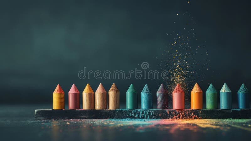 Colorful Chalk on a Chalkboard Ledge Close Up, Focus on, Copy Space ...