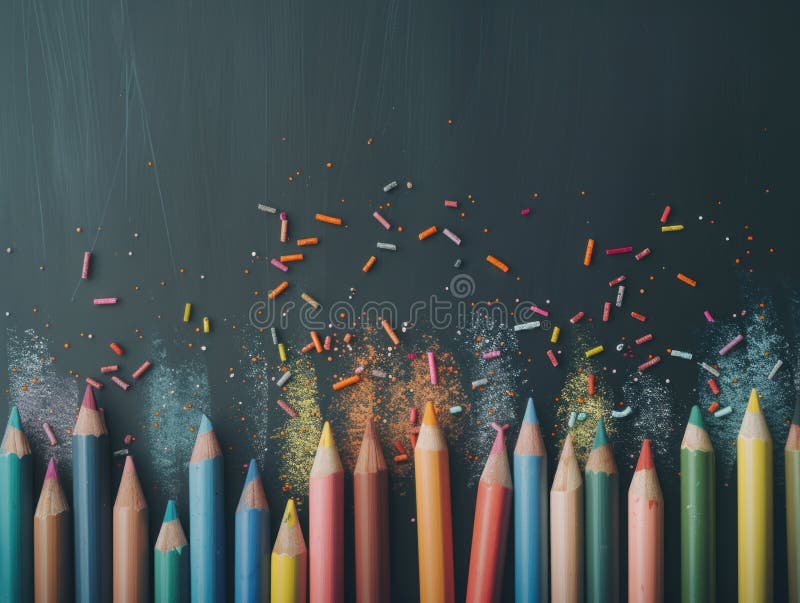 Colorful Chalk on a Chalkboard Ledge Close Up, Focus on, Copy Space ...