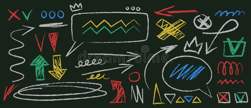 Colorful Chalk Doodle Elements on Blackboard Stock Vector ...