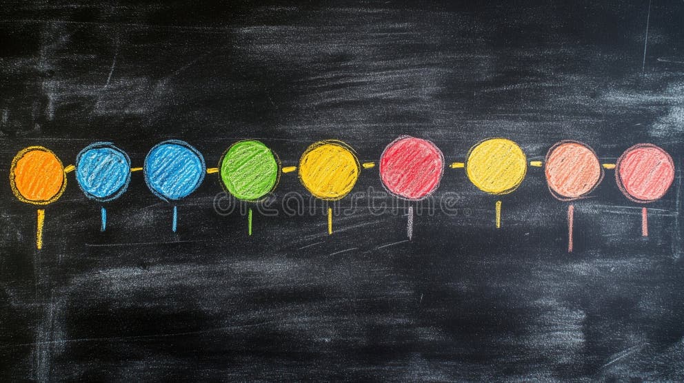 Colorful Chalk Drawing of Circles on Blackboard Representing a Sequence ...