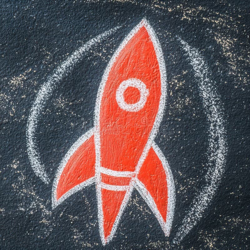 Colorful Chalk Drawing of a Rocket Ship on a Wall, Showcasing ...