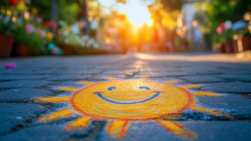 Chalk Drawing Smiling Sun Sunny Sidewalk Stock Photos - Free & Royalty ...