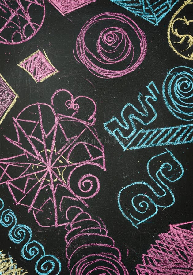 Colorful Chalk Drawings on Dark Background Stock Illustration ...