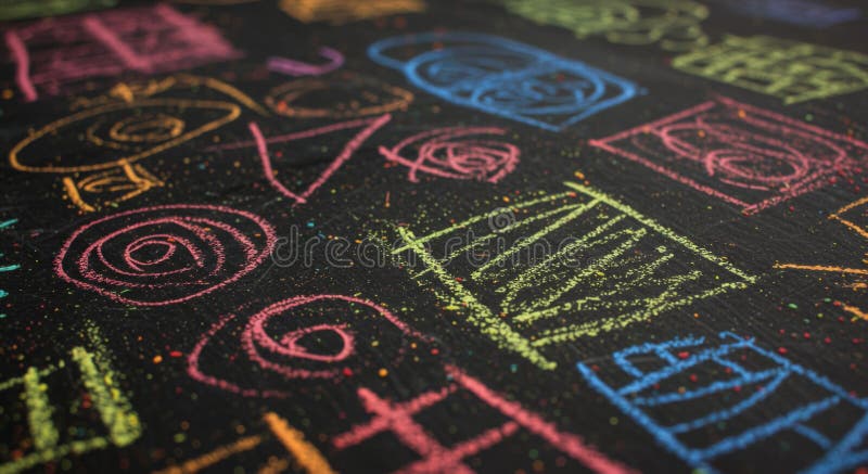 Colorful Chalk Drawings on a Dark Surface Stock Image - Image of sketch ...