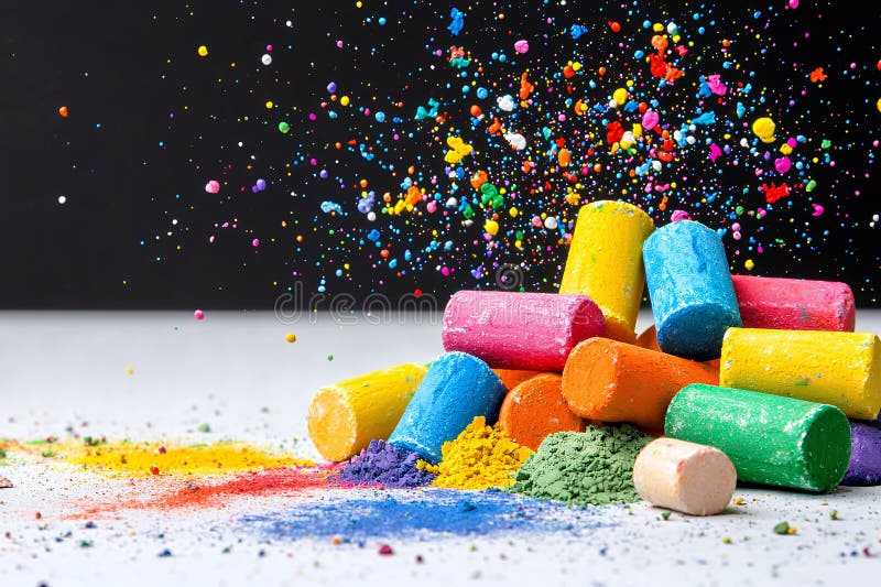 Colorful Chalk Explosion Against Dark Background Stock Illustration ...