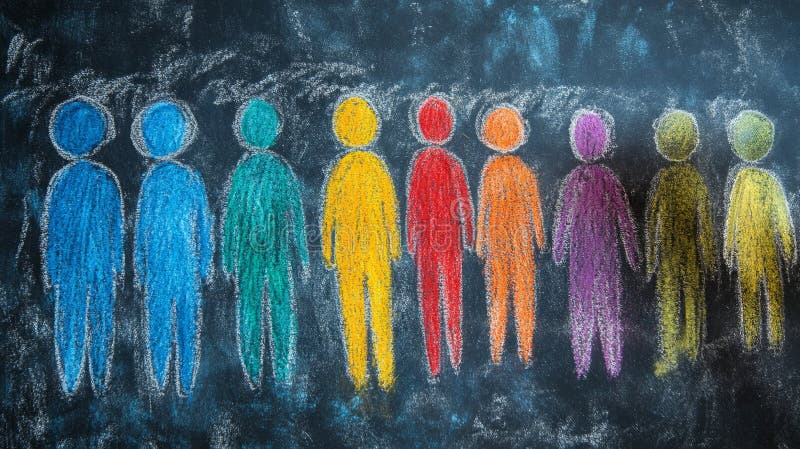 Colorful Chalk Figures on a Blackboard Representing Diversity. Stock ...