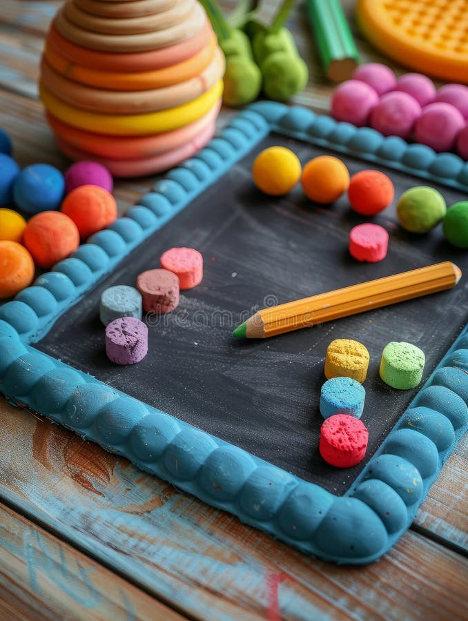 Colorful Chalk and a Pencil on a Small Chalkboard Stock Photo - Image ...