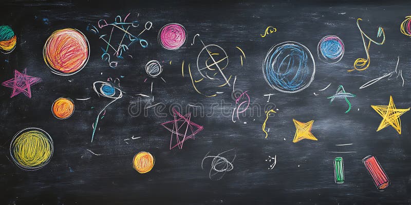 Colorful Chalk Space Background Stars Planets and Constellations Stock ...