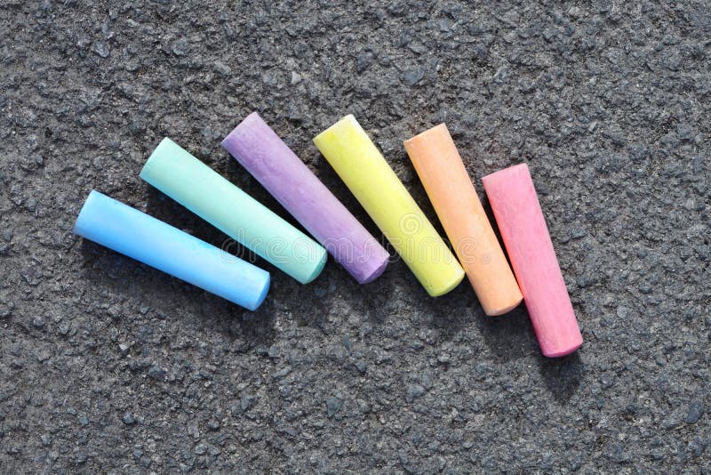 Colorful Chalk Sticks on Asphalt, Flat Lay Stock Photo - Image of ...