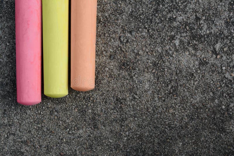 Colorful Chalk Sticks on Asphalt, Flat Lay. Space for Text Stock Photo ...