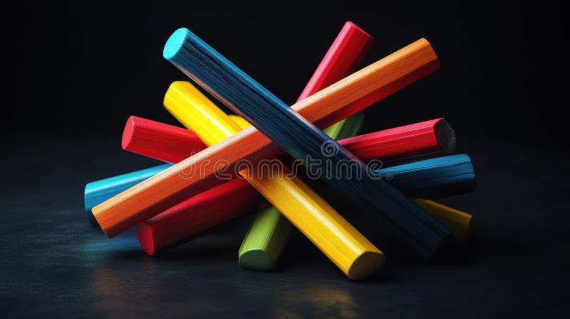 Colorful Chalk Sticks Starburst Pattern on Dark Background Stock ...