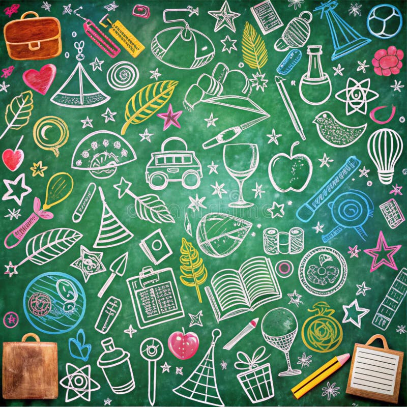 Colorful Chalkboard Design Various School Learning Items Stock Photos ...