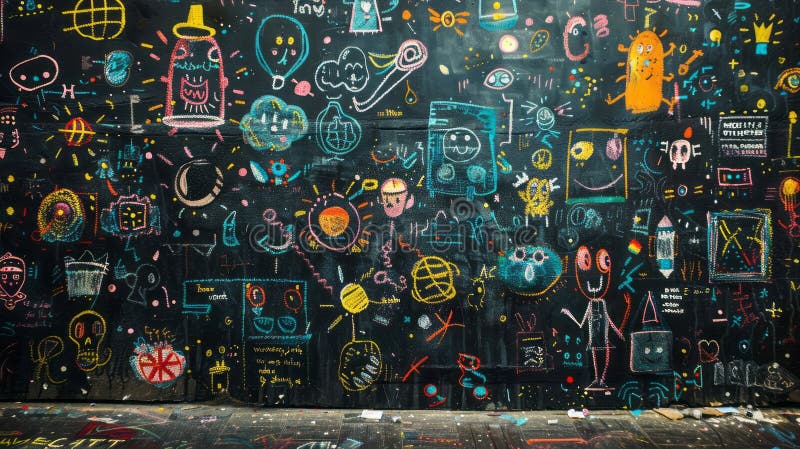 Colorful Chalkboard with Hand Drawn Doodles on it. Stock Image - Image ...