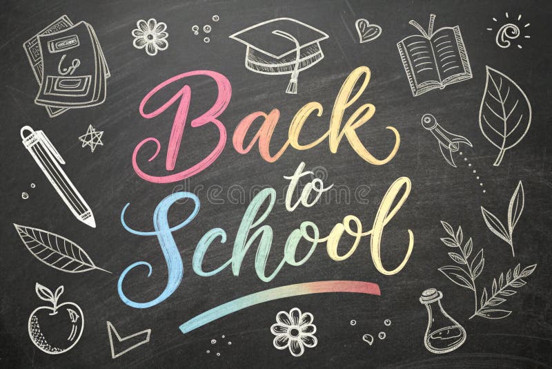 Colorful Chalkboard Illustration Featuring Back To School in Cursive ...