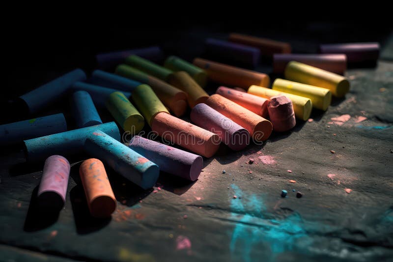 Colorful Chalks on Black Background. Generative AI Stock Illustration ...