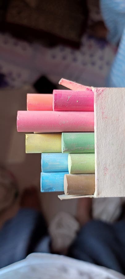 Colorful chalks in a box stock image. Image of colorful - 221115021