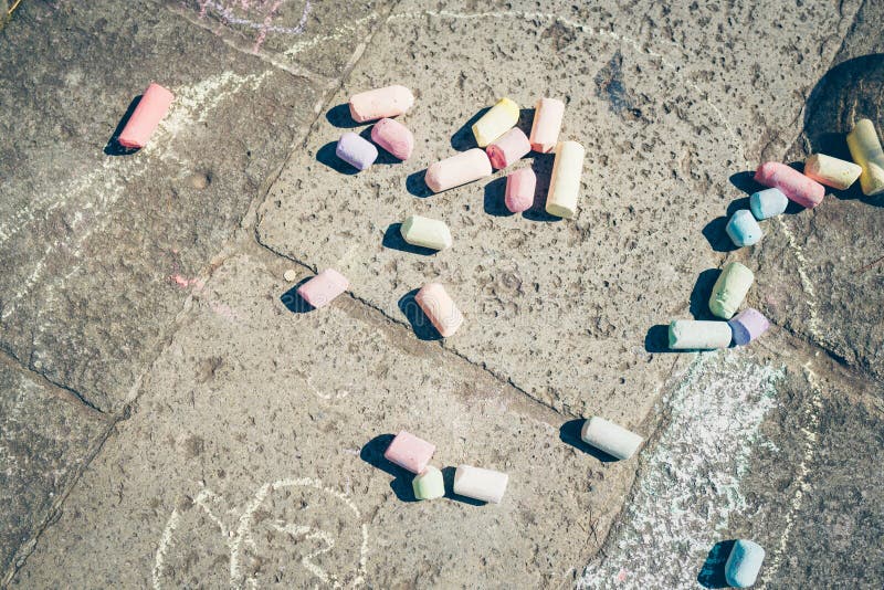 Colorful Chalks on Pavement. Stock Photo - Image of background, ground ...